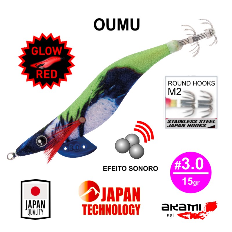 PESCA DE EGING : OUMU AKAMI 3.0/ 15GR - COR OMG